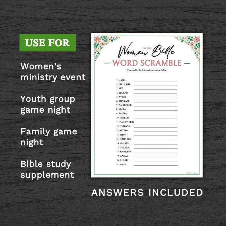 Women of the Bible Word Scramble Game | Printable for Church ...