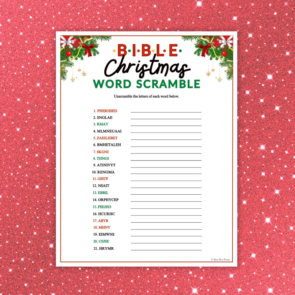 Bible Christmas Word Scramble Game | Nativity Printable for Church Kids ...