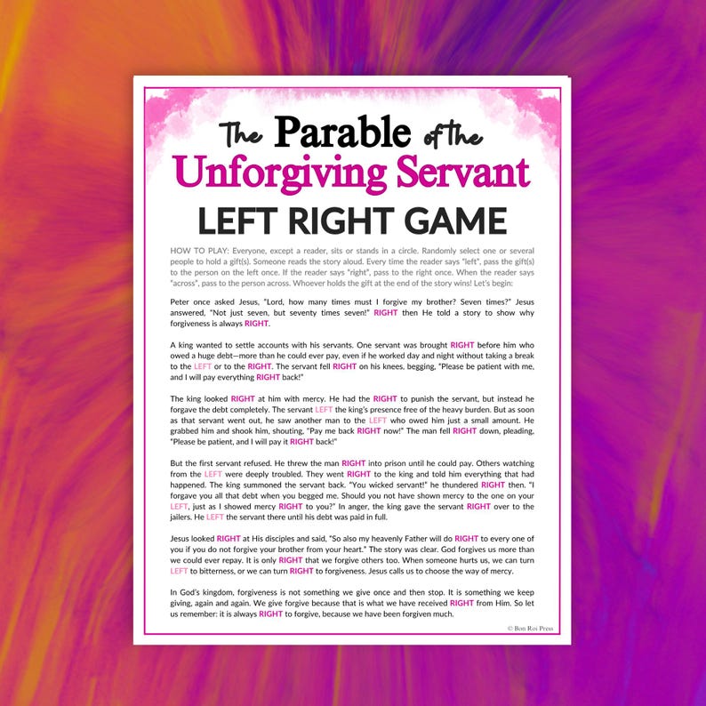 The Parable of the Unforgiving Servant Left Right Game | Printable for ...