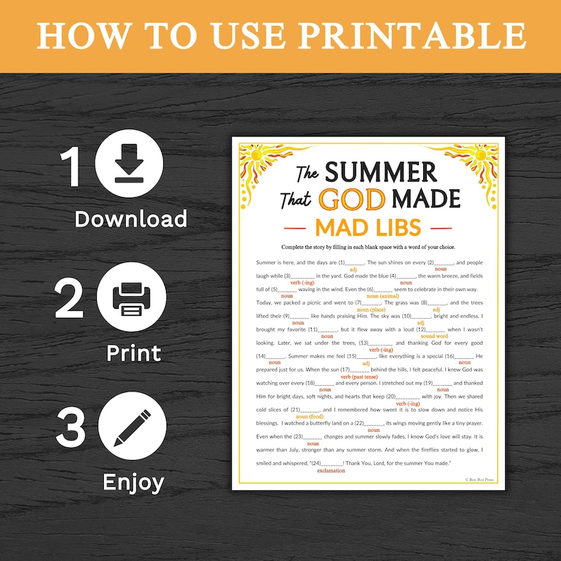 The Summer That God Made Mad Libs | Printable for Church Kids Teens ...