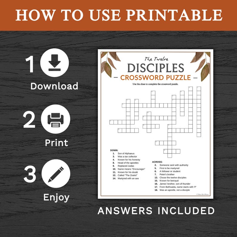 The Twelve Disciples Crossword Puzzle | Jesus' Apostles Printable for ...