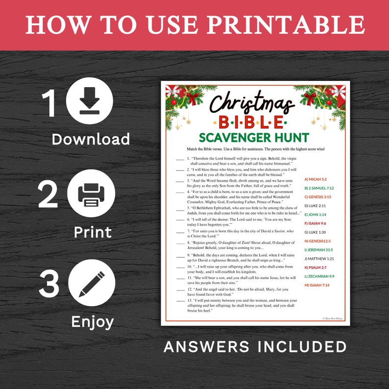 Christmas Bible Scavenger Hunt Game | Nativity Printable for Church ...