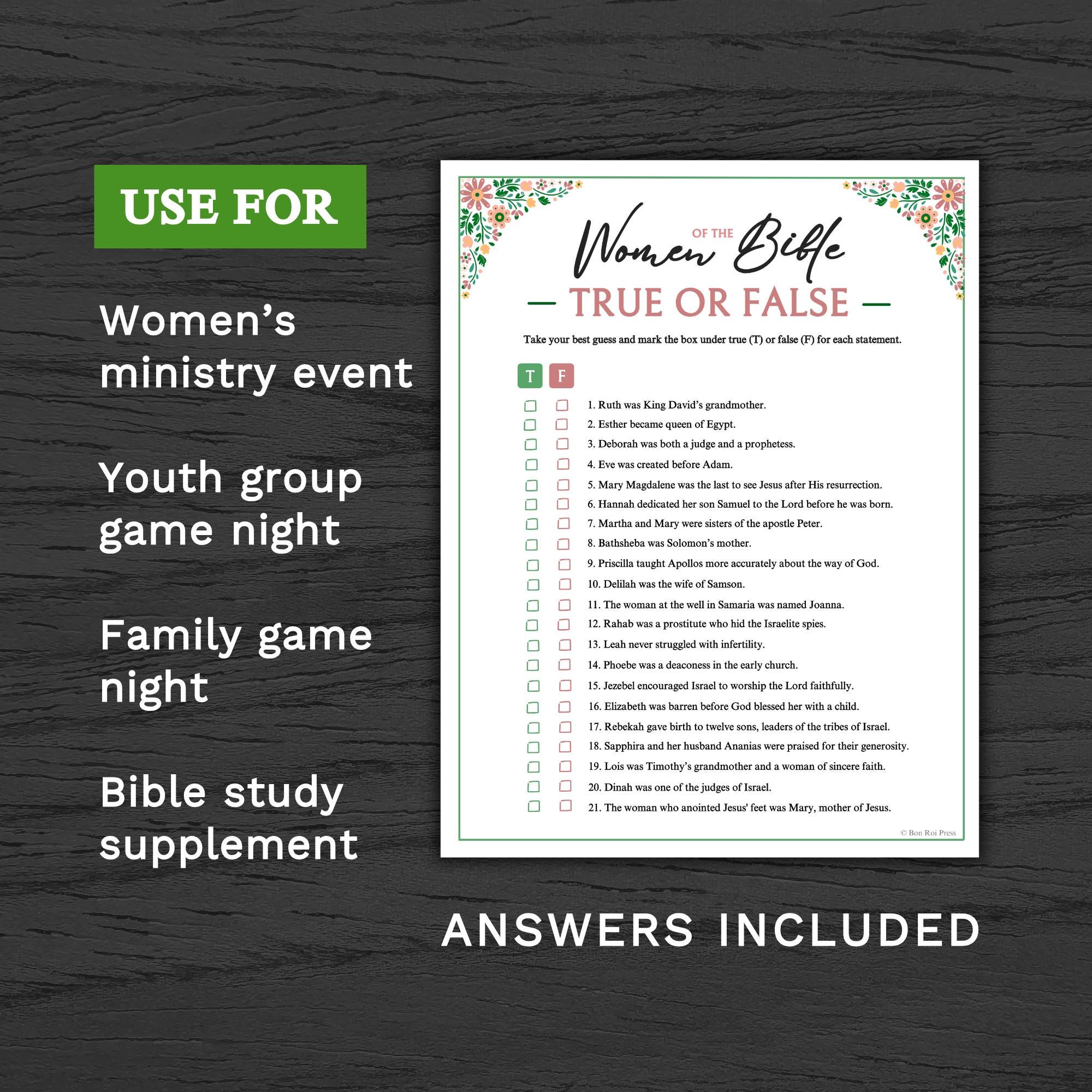 Women of the Bible True or False Game | Printable for Church, Fact or ...