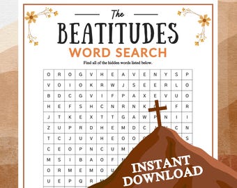 Beatitudes Word Search Game | Jesus Sermon on the Mount Printable for ...