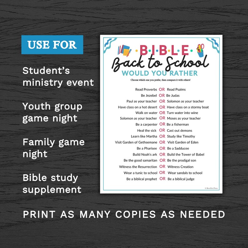 Bible Back to School Would You Rather Game | Printable for Church ...