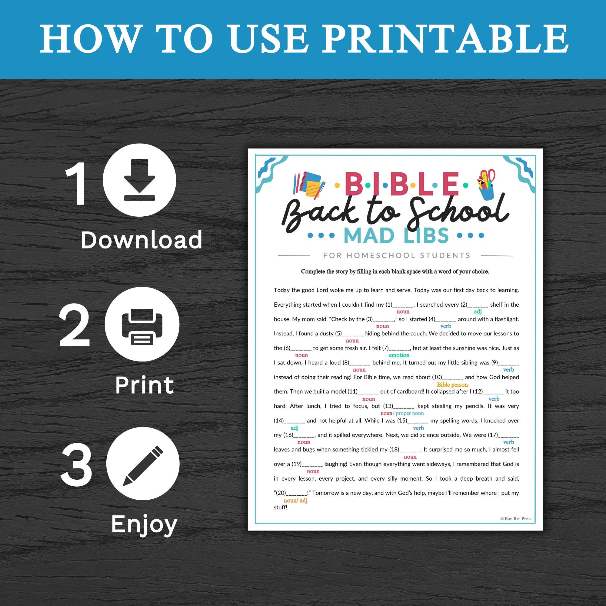 Bible Back to School Mad Libs Game for Homeschool Student | Printable ...