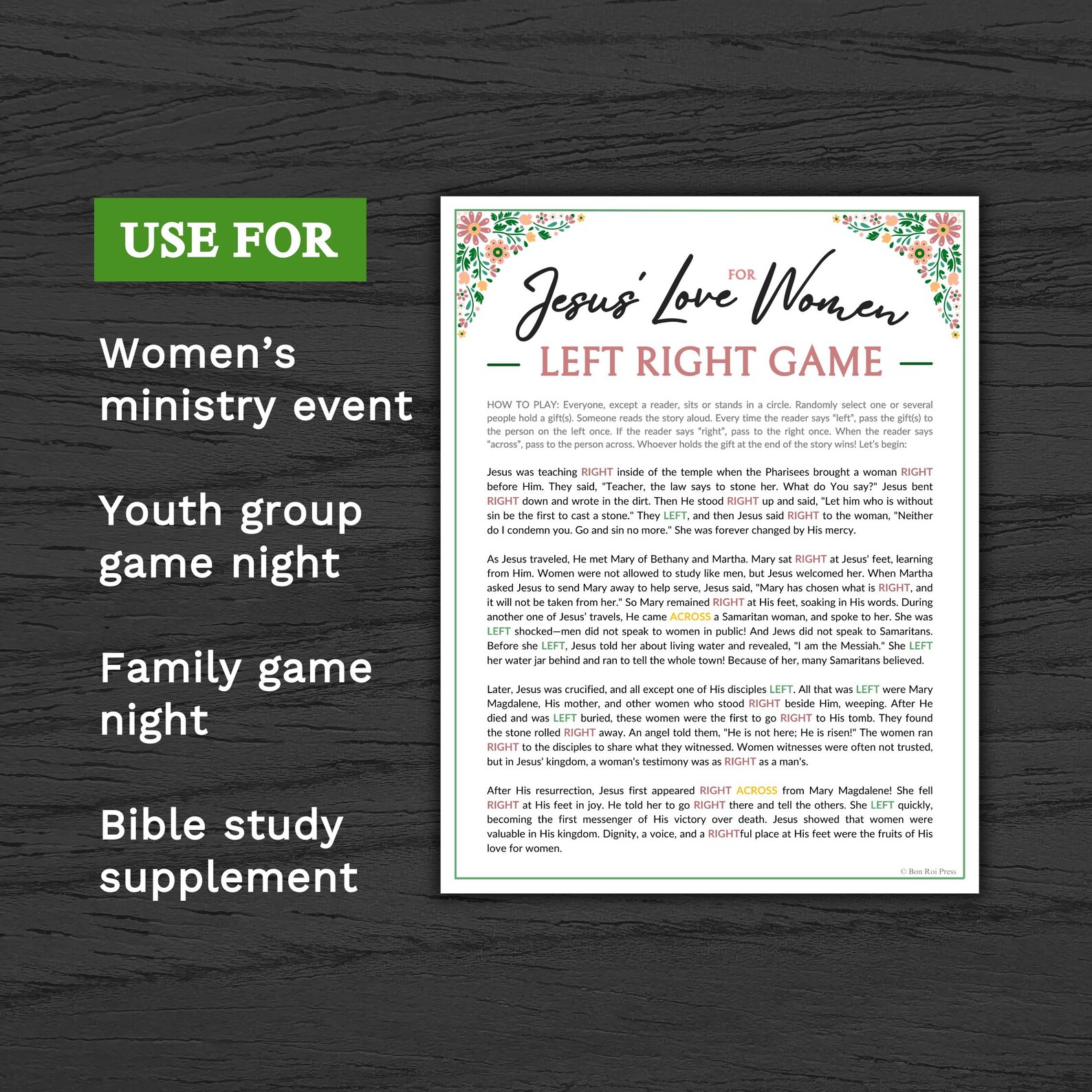 Jesus' Love for Women Left Right Game | Printable for Church Teens ...