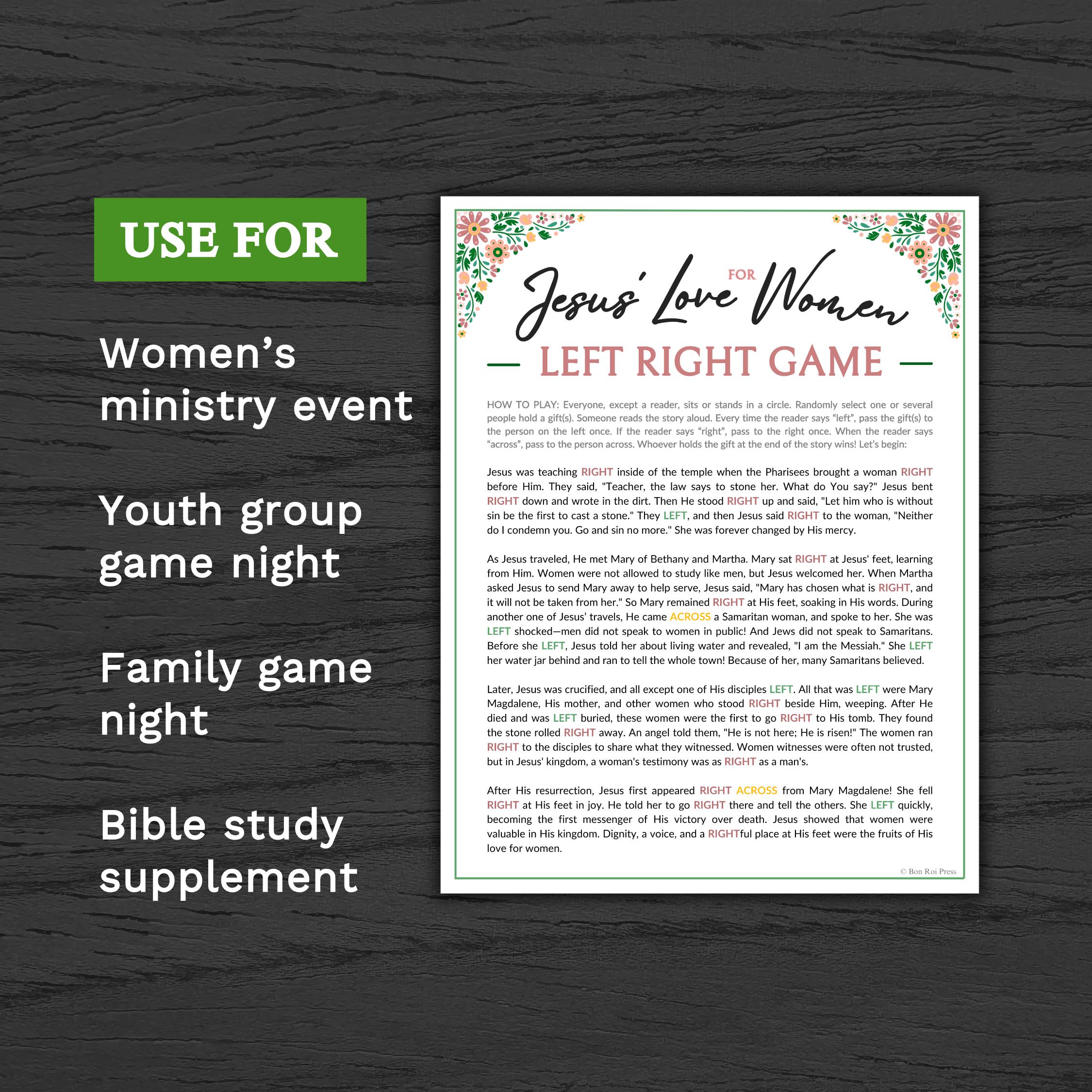 Jesus' Love for Women Left Right Game | Printable for Church Teens ...