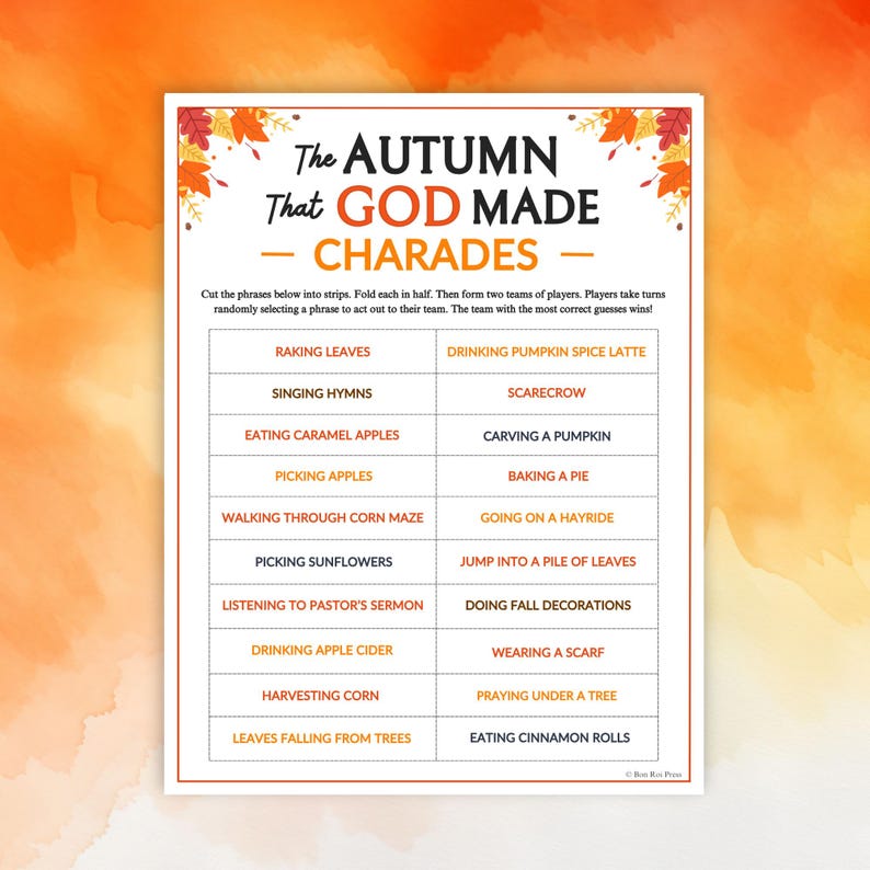 The Autumn That God Made Charades Game | Fall Printable for Church Kids ...