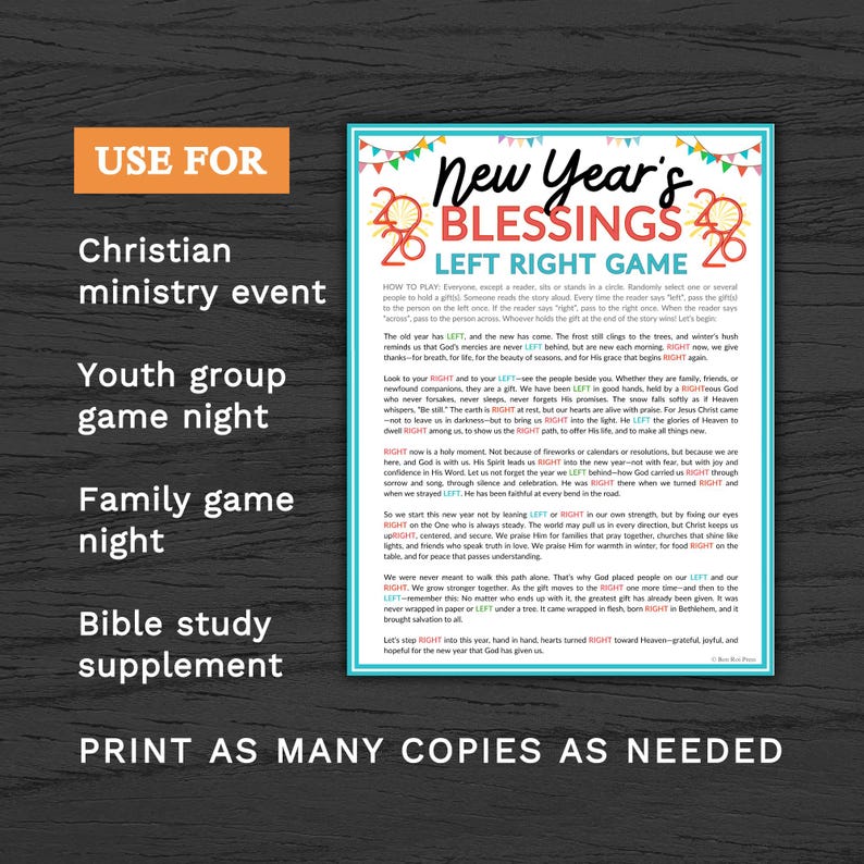 New Year's Blessings Left Right Group Game | Prayer Printable for ...