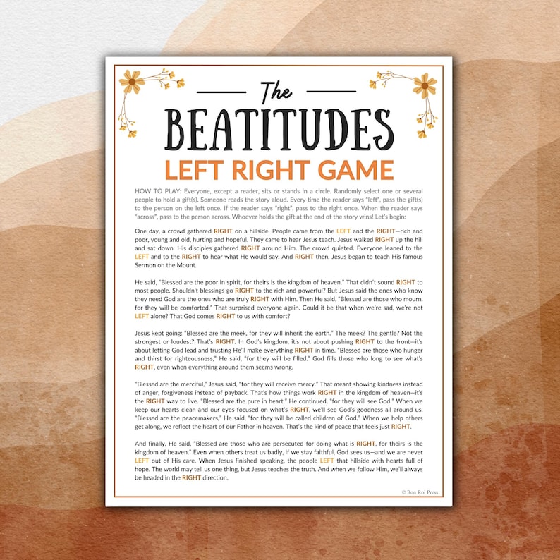 Beatitudes Left Right Game | Jesus' Sermon on the Mount Printable for ...