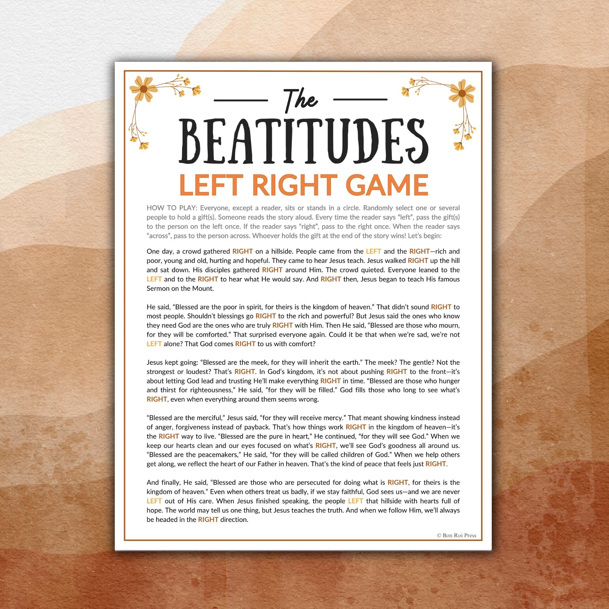 Beatitudes Left Right Game | Jesus' Sermon on the Mount Printable for ...