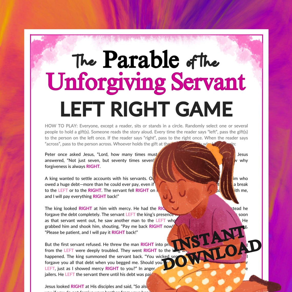 The Parable of the Unforgiving Servant Left Right Game | Printable for ...