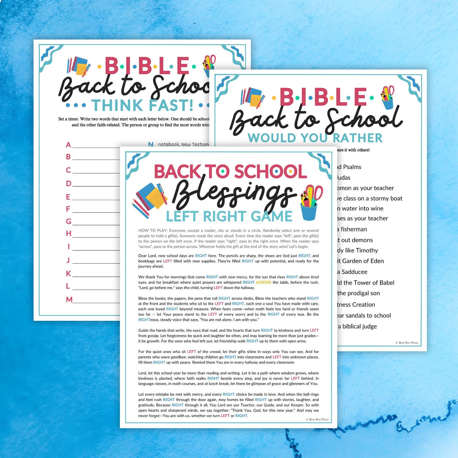 Bible Back to School Group Games BUNDLE | 3 Printables for Church ...