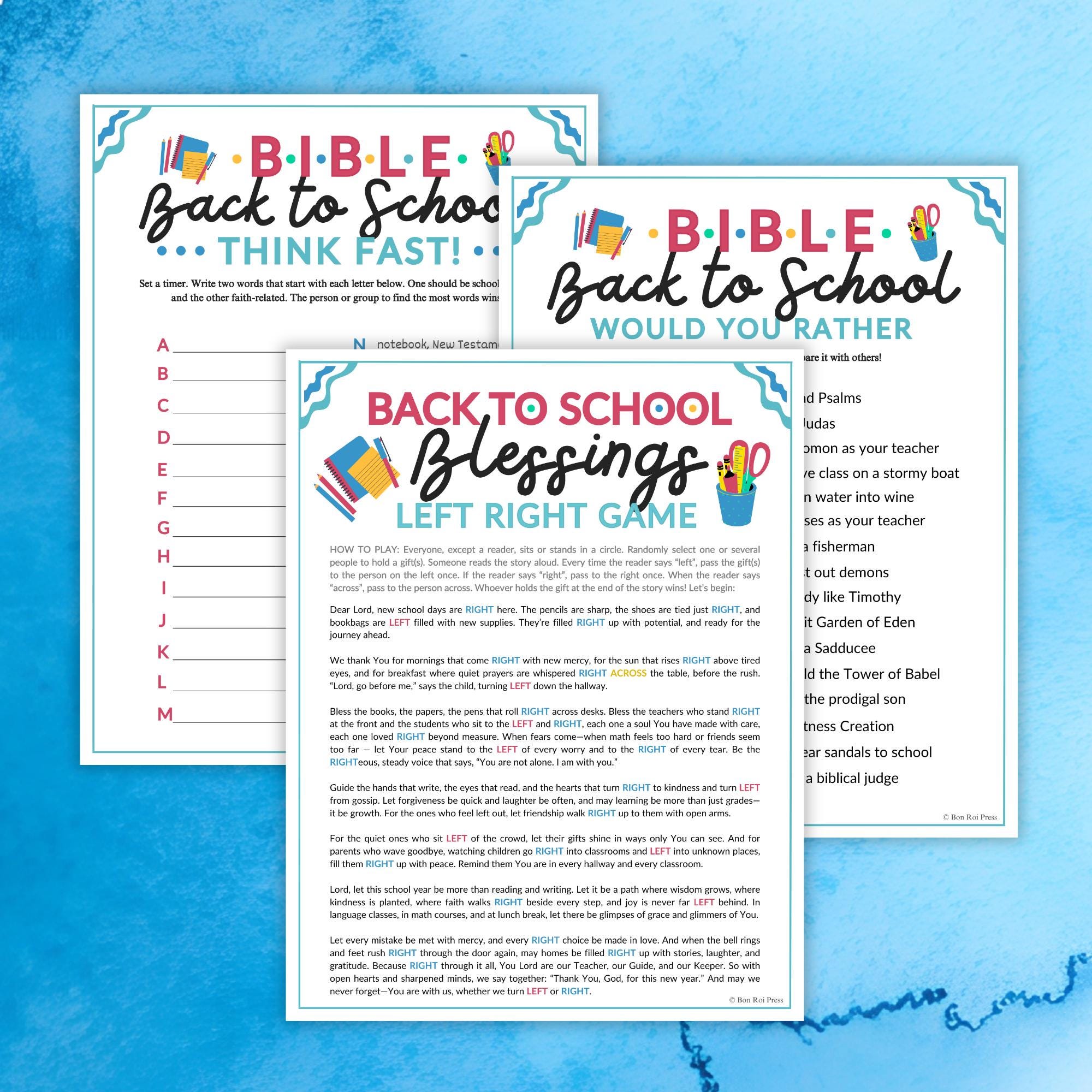 Bible Back to School Group Games BUNDLE | 3 Printables for Church ...