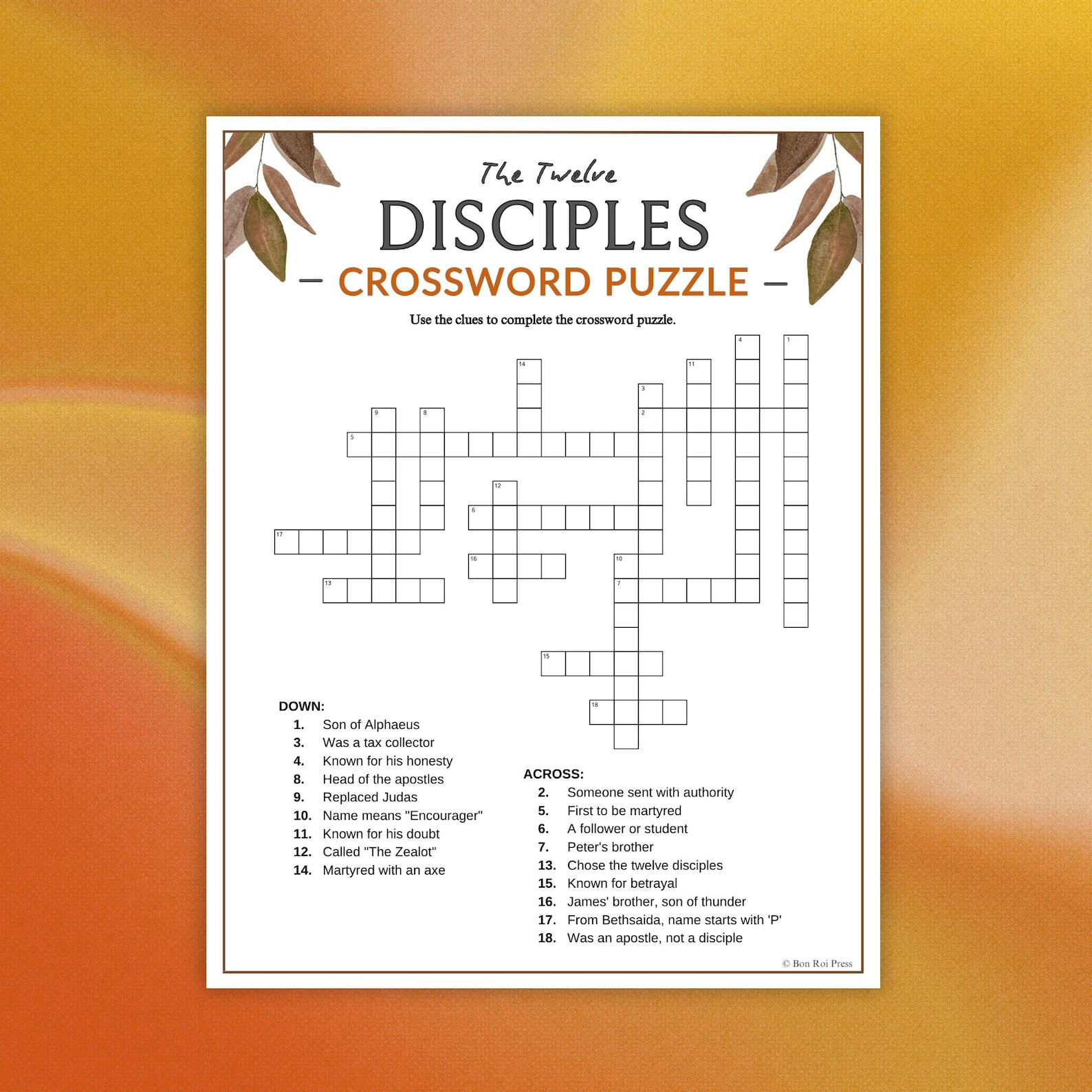 The Twelve Disciples Crossword Puzzle | Jesus' Apostles Printable for ...