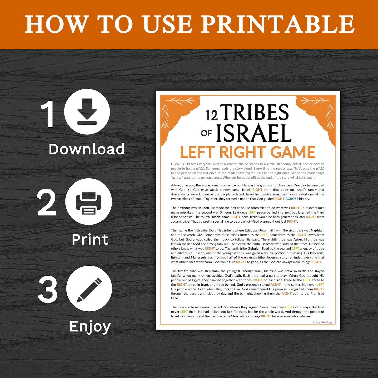 12 Tribes of Israel Left Right Game | Sons of Jacob Story Printable for ...