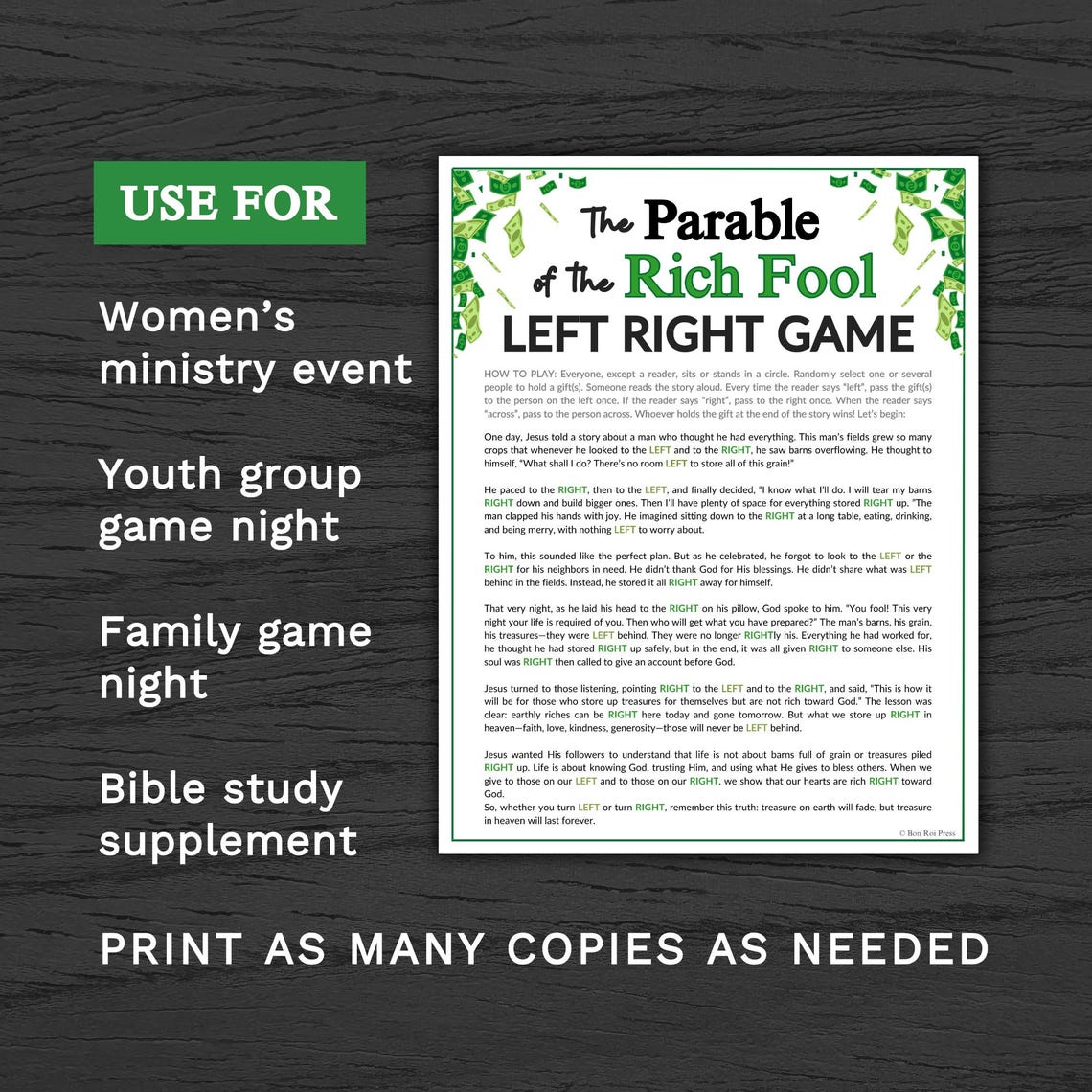 The Parable of the Rich Fool Left Right Game | Printable for Church ...