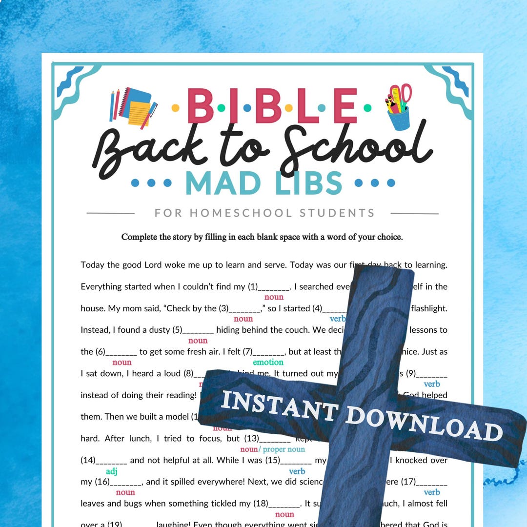 Bible Back to School Mad Libs Game for Homeschool Student | Printable ...