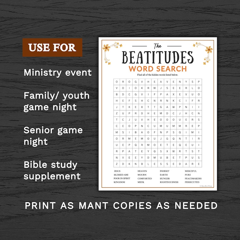 Beatitudes Word Search Game | Jesus Sermon on the Mount Printable for ...