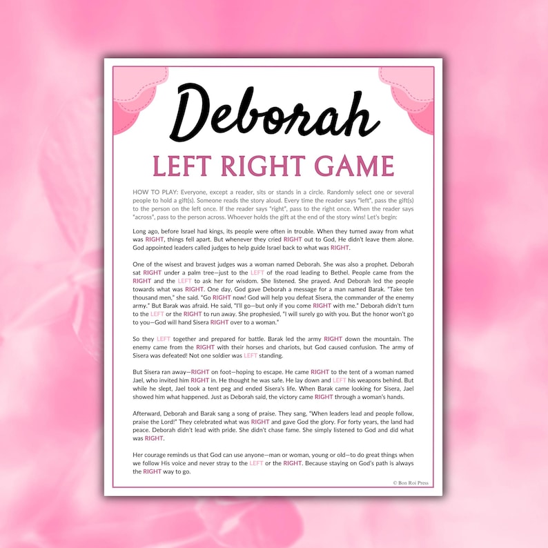 Deborah Left Right Game | Christian Story Printable for Church Kids ...
