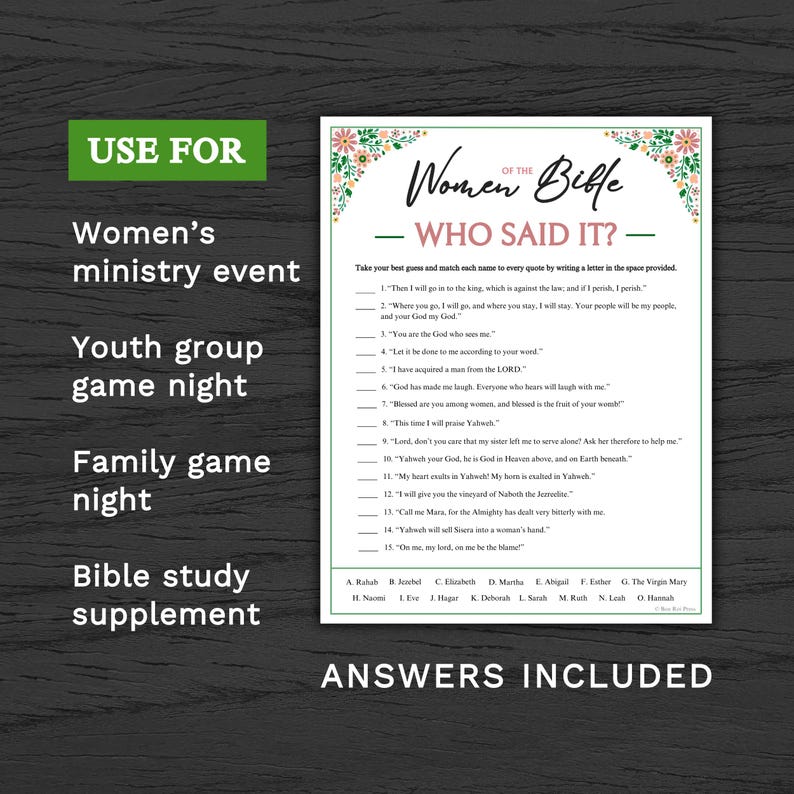 Women of the Bible Who Said It Game | Printable for Church Teens Adults ...