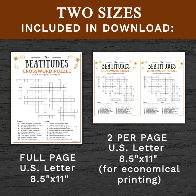 Beatitudes Crossword Puzzle | Jesus Sermon on the Mount Printable for ...