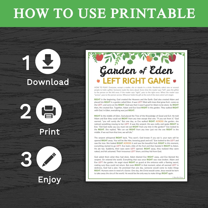 Garden of Eden Left Right Game | Printable for Church Youth Group ...