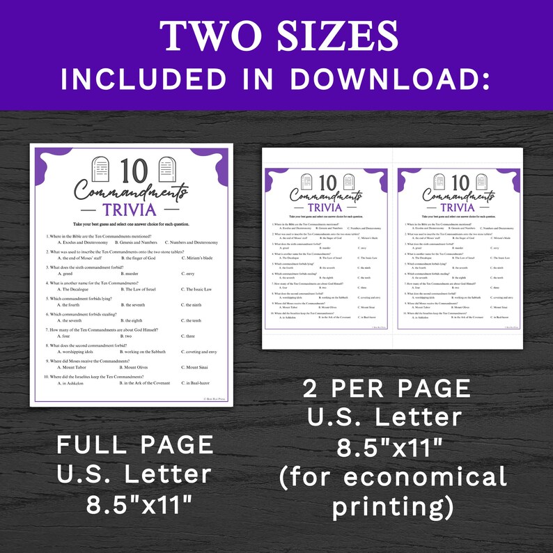 Ten Commandments Trivia Game | Printable for Church Youth Group, Adults ...