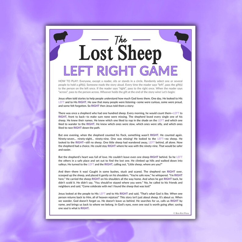 The Lost Sheep Left Right Game | the 99 Jesus Parable Story Printable ...