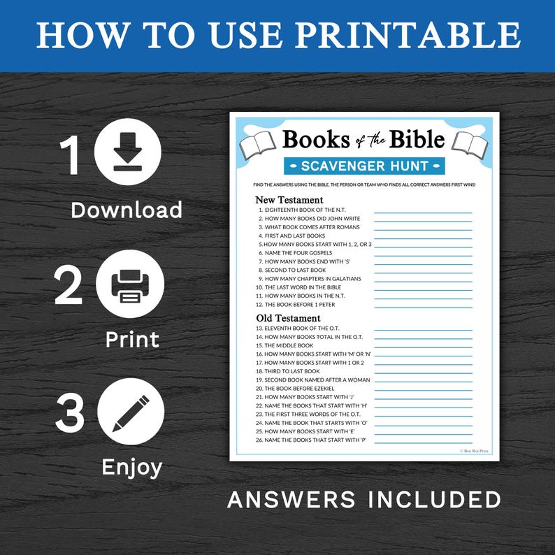 Books of the Bible Scavenger Hunt | Printable for Church Youth Group ...