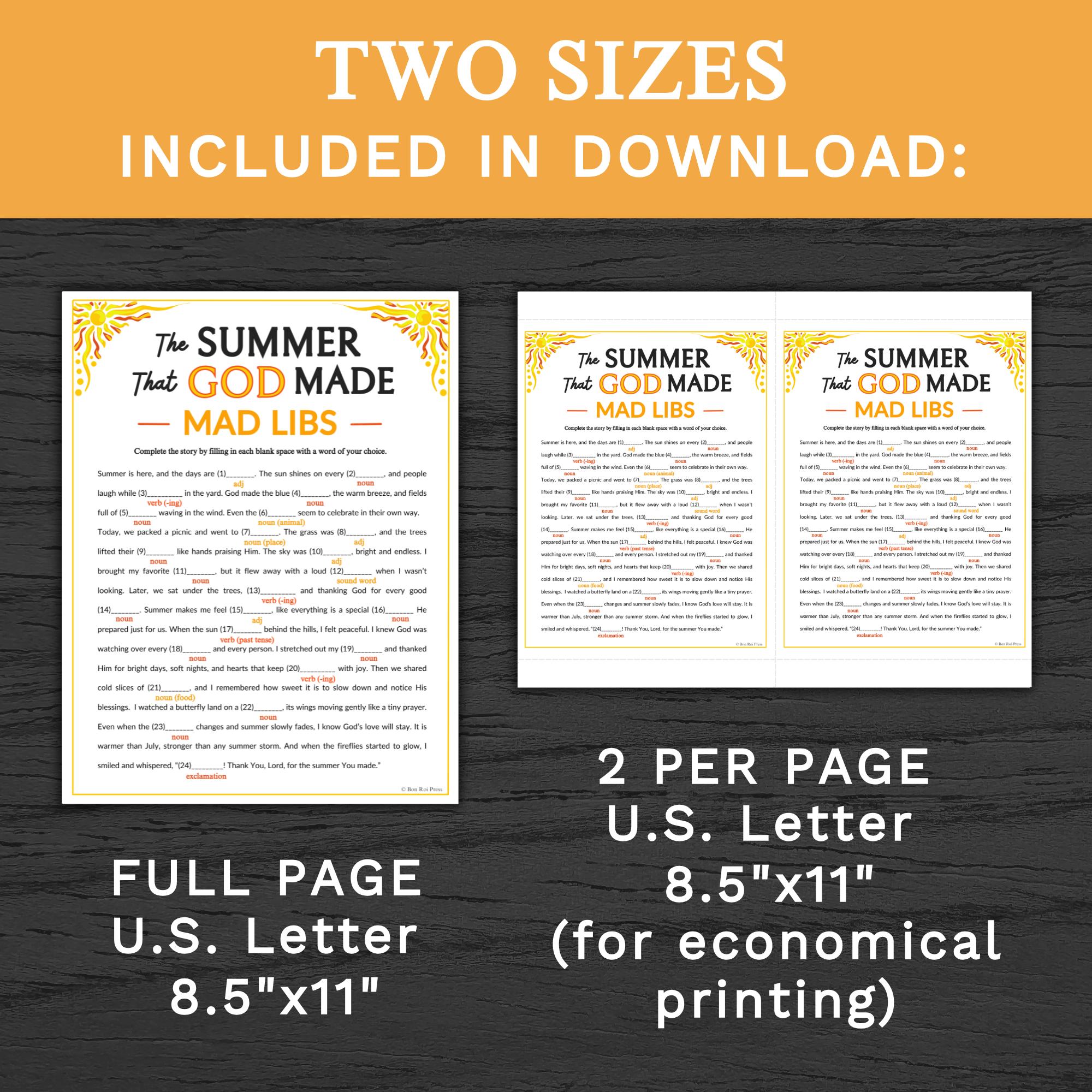 The Summer That God Made Mad Libs | Printable for Church Kids Teens ...