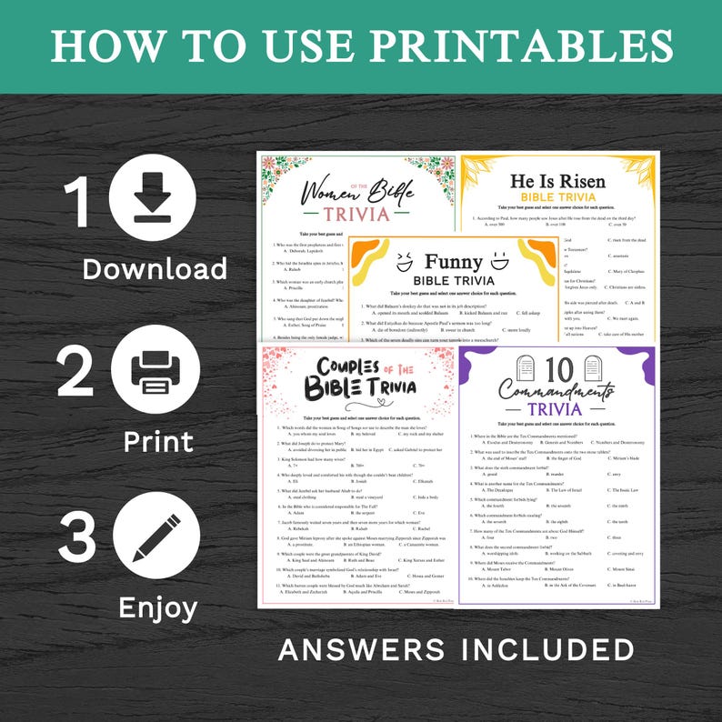 Bible Trivia Games Bundle | 5 Printables for Church Youth Group, Adults ...