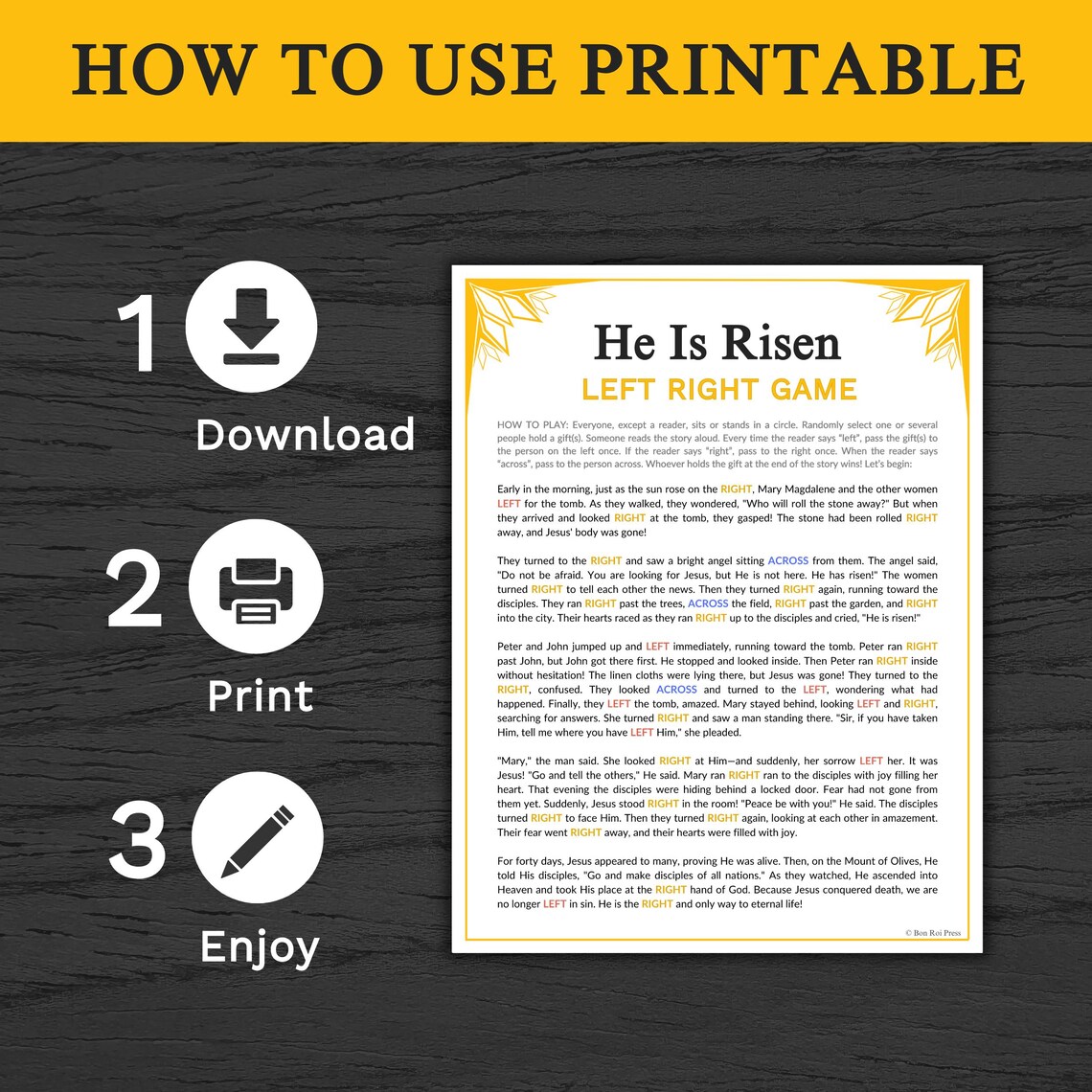 He is Risen Left Right Game | Resurrection Christian Story Printable ...