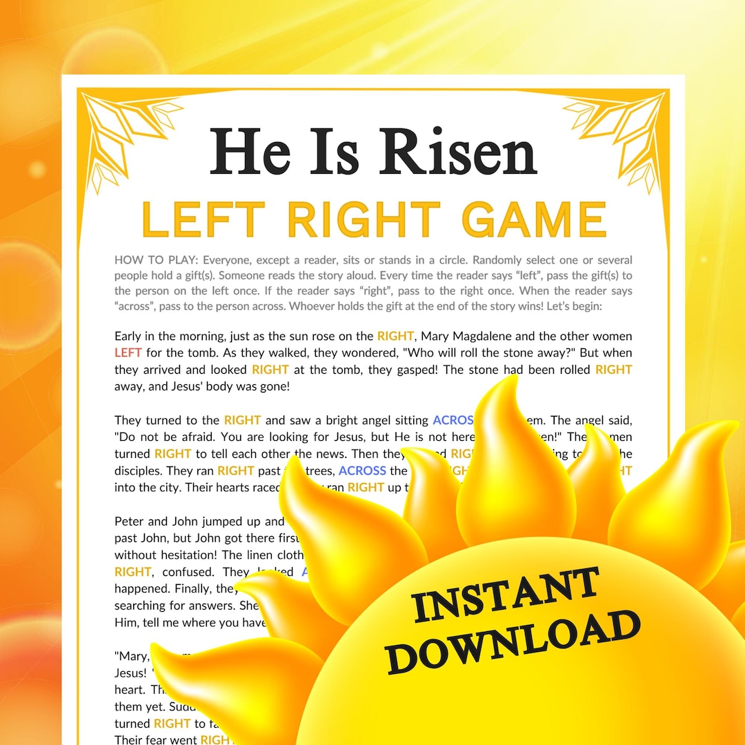 He is Risen Left Right Game | Resurrection Christian Story Printable ...