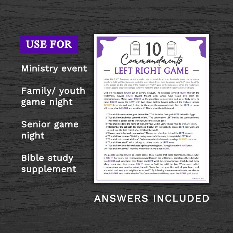 Ten Commandments Left Right Game | Printable for Church Youth Group ...