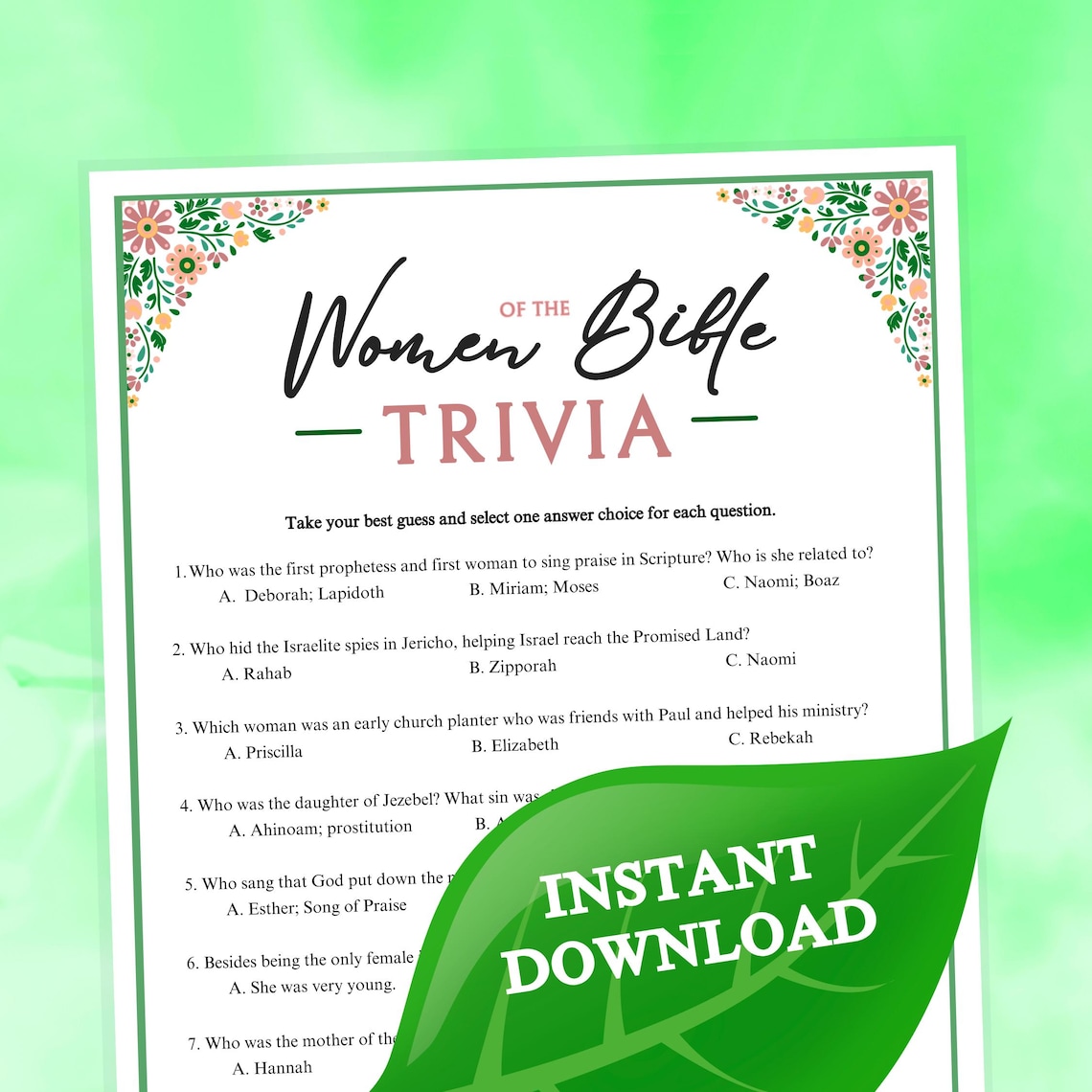 Women of the Bible Trivia Game | Printable for Church Youth Group ...