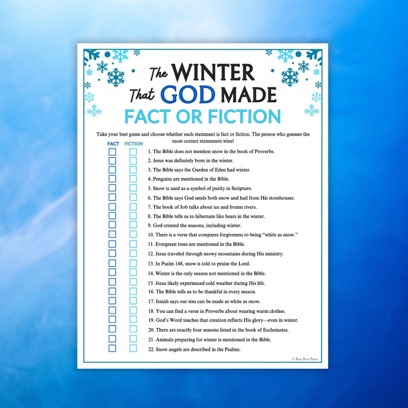 The Winter That God Made Fact or Fiction Game | Printable for Church ...