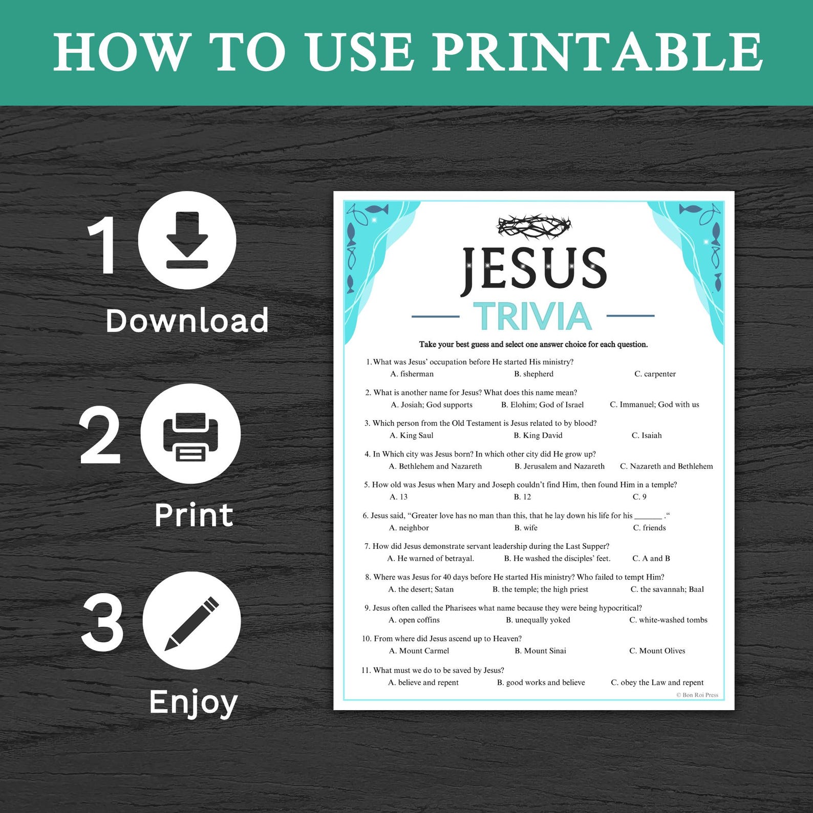 Jesus Trivia Game | Printable for Church, Kids Teens Adults, Sunday ...