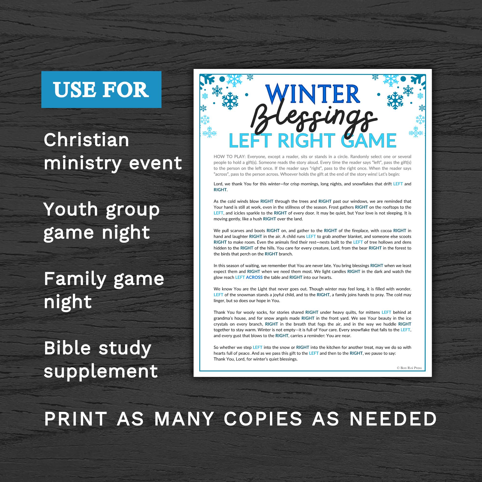 Winter Blessings Left Right Game | Christian Printable for Church ...