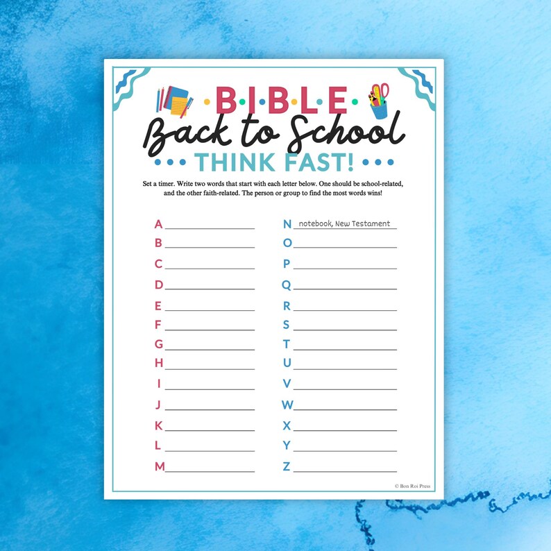 Bible Back to School Think Fast Game | Printable for Church, Sunday ...