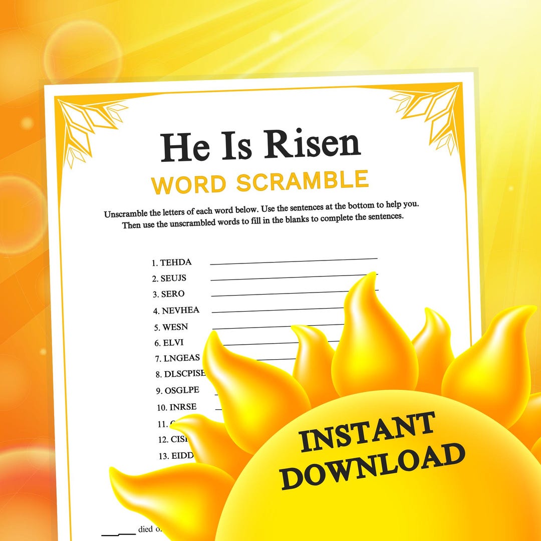 He is Risen Word Scramble Game | Resurrection Christian Story Printable ...