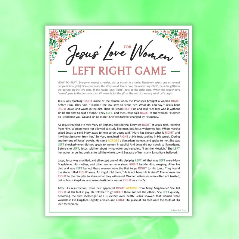 Jesus' Love for Women Left Right Game | Printable for Church Teens ...