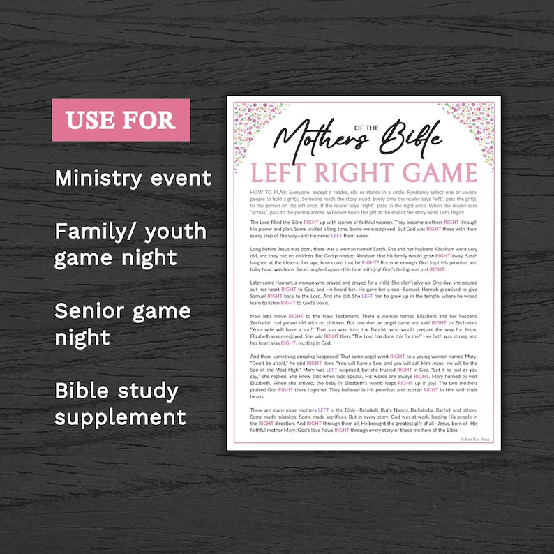 Mothers of the Bible Left Right Game | Moms of Scripture Story ...