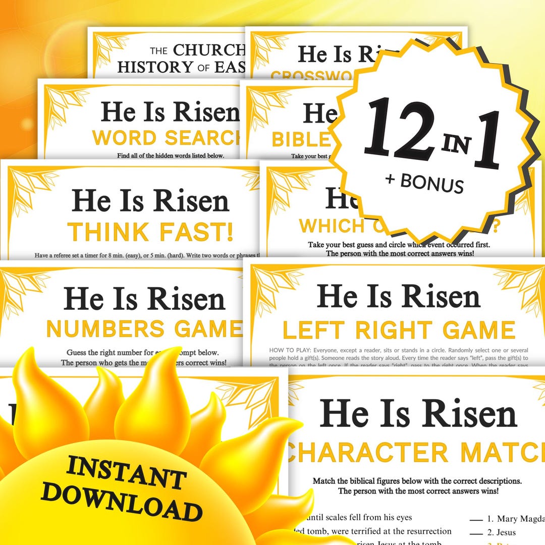 He is Risen Games 12 BUNDLE | Easter Resurrection Christian Printable ...