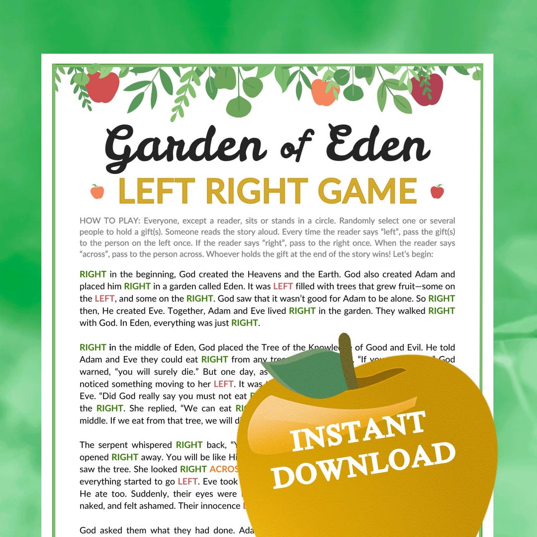 Garden of Eden Left Right Game | Printable for Church Youth Group ...