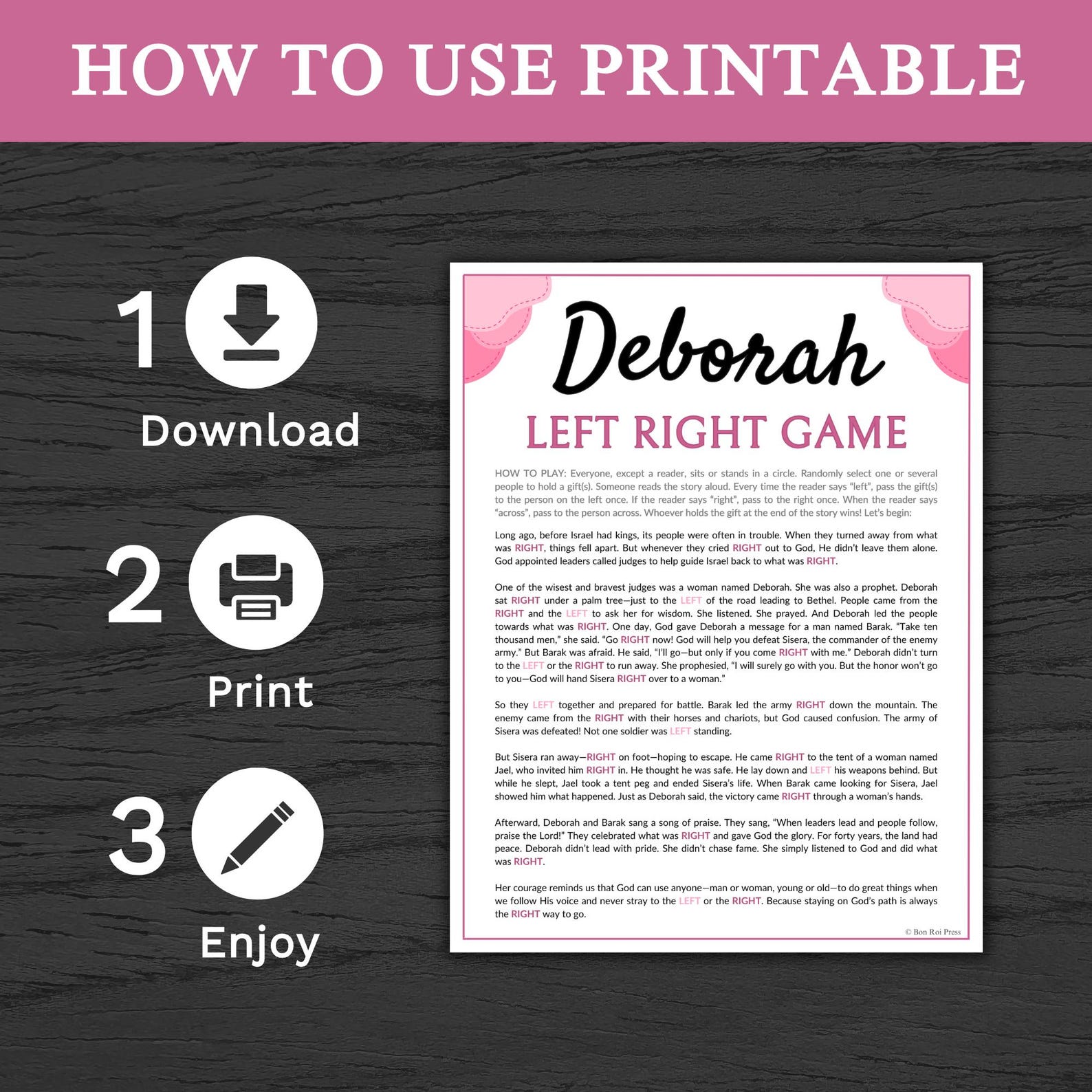 Deborah Left Right Game | Christian Story Printable for Church Kids ...