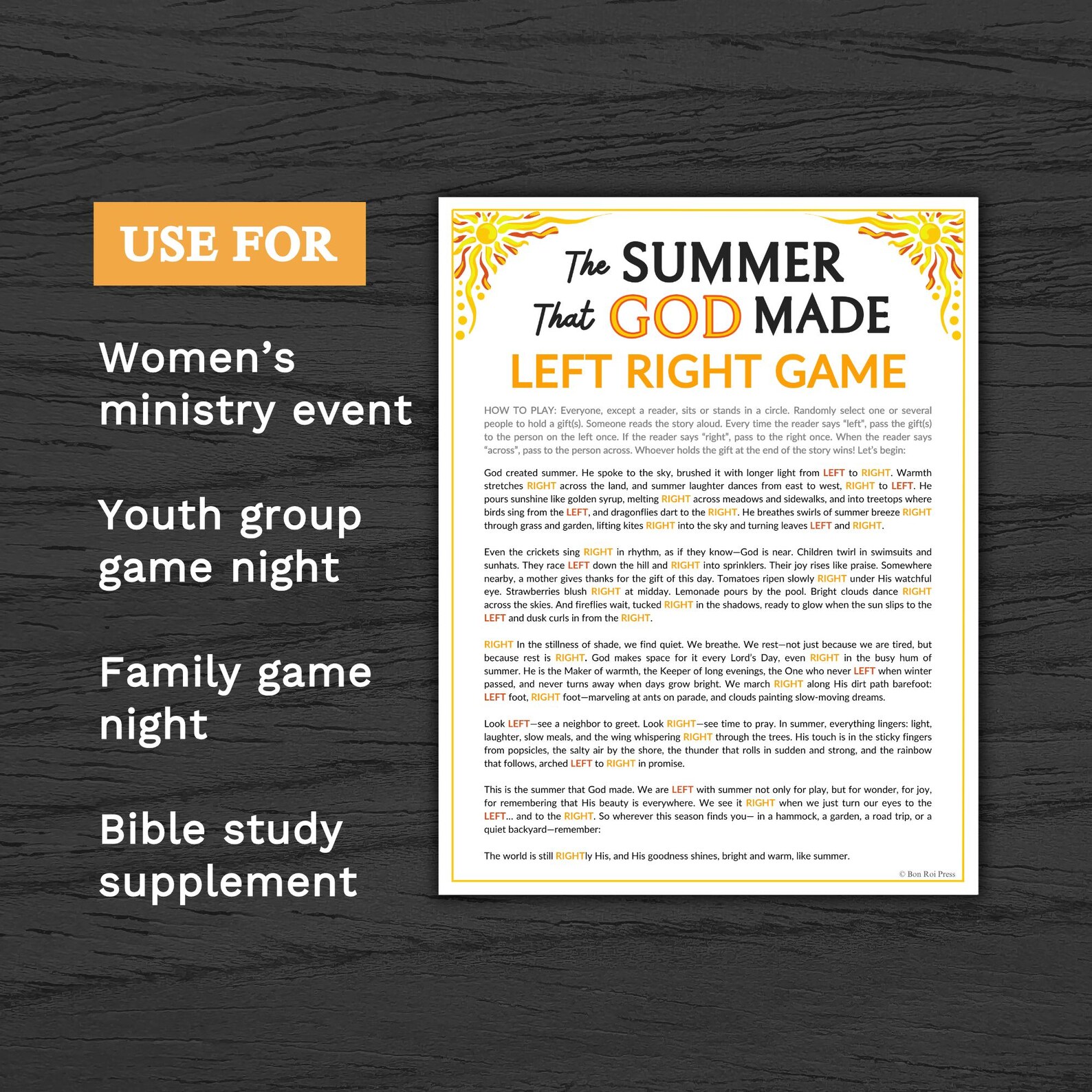 The Summer That God Made Left Right Game | Printable for Church Kids ...