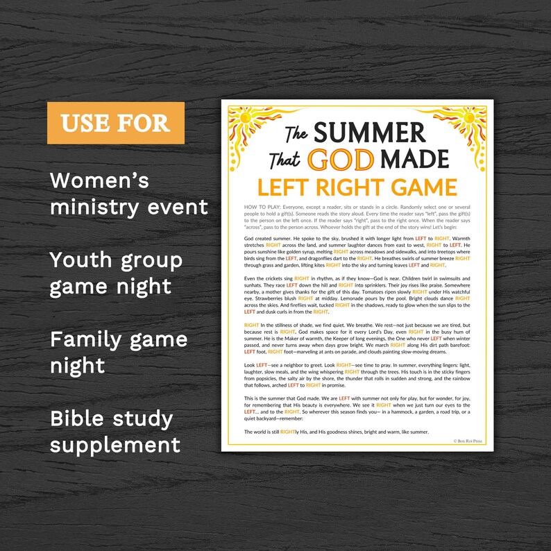The Summer That God Made Left Right Game | Printable for Church Kids ...