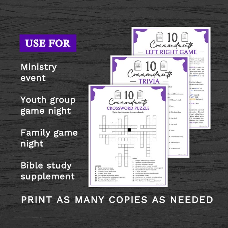 The Ten Commandments Games Bundle | 3 Printables for Church, Kids ...